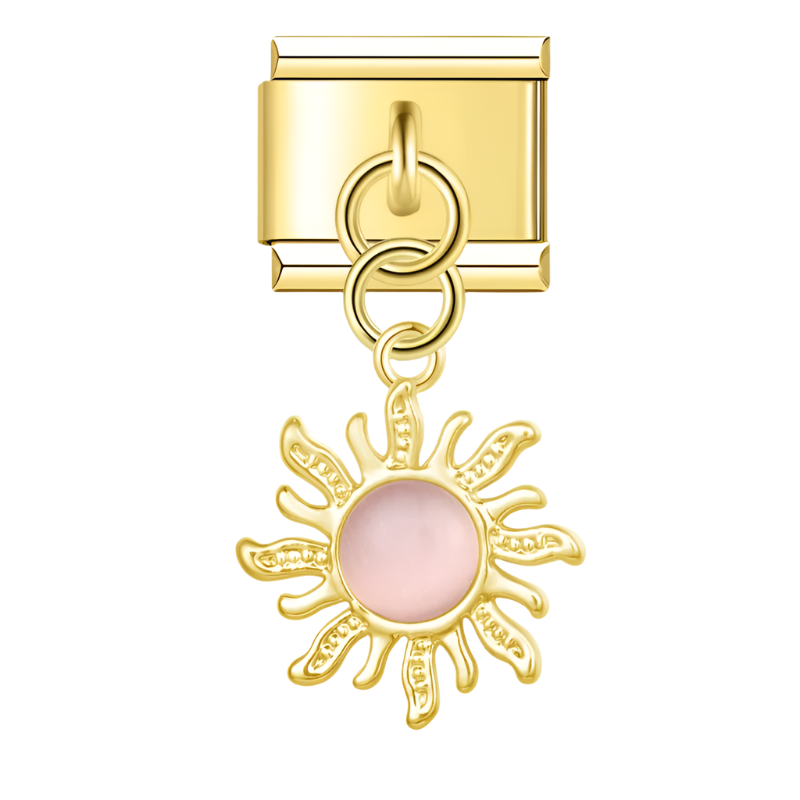 Golden Sun with Pink Resin Gem - Gold Pendant Charm – Italycharm